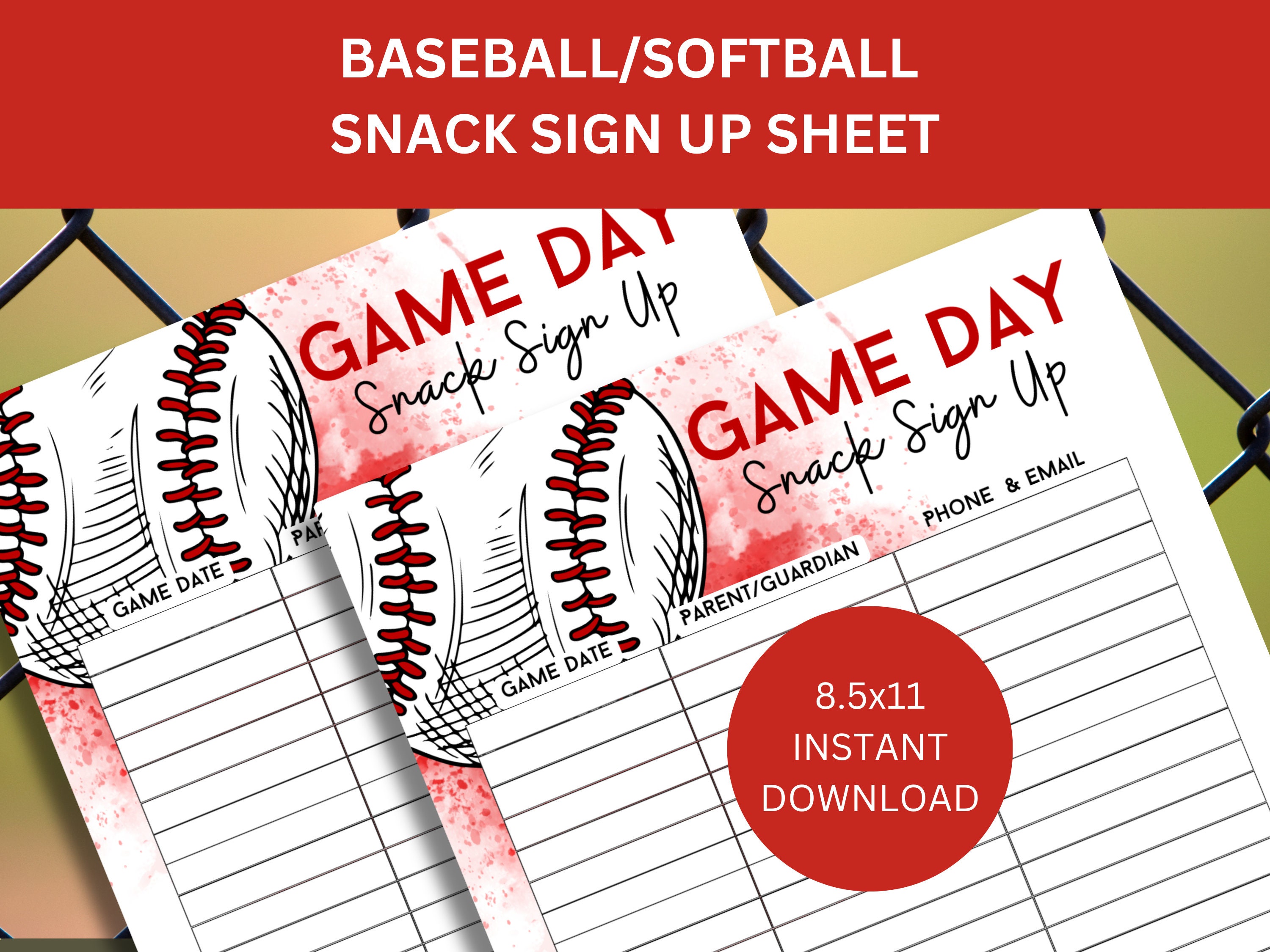 Baseball Snack Schedule Little League Snack Sign up Sheet Printable ...