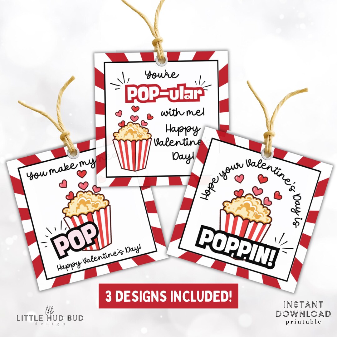 Printable Valentine Popcorn Tags for Classroom Valentines Popcorn Treat ...