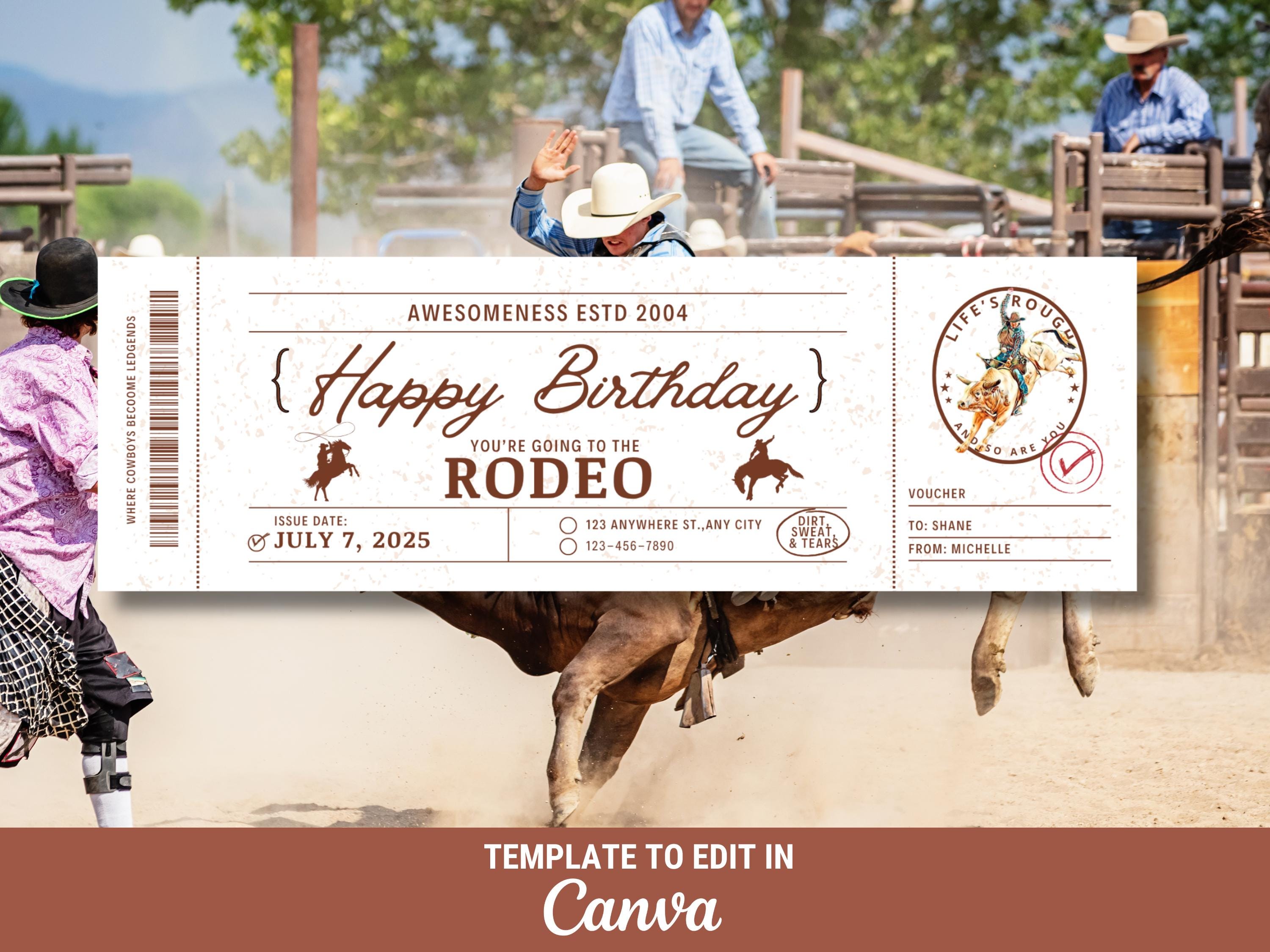 Birthday Rodeo Gift Voucher Printable Bull Riding Voucher Template for ...
