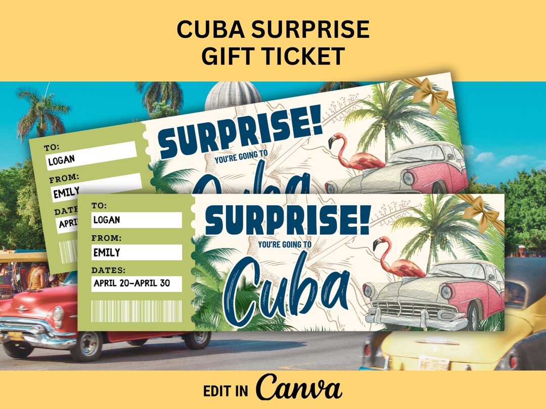 Cuba Surprise Trip Ticket to Havana Cuba Gift Certificate for Vacation ...