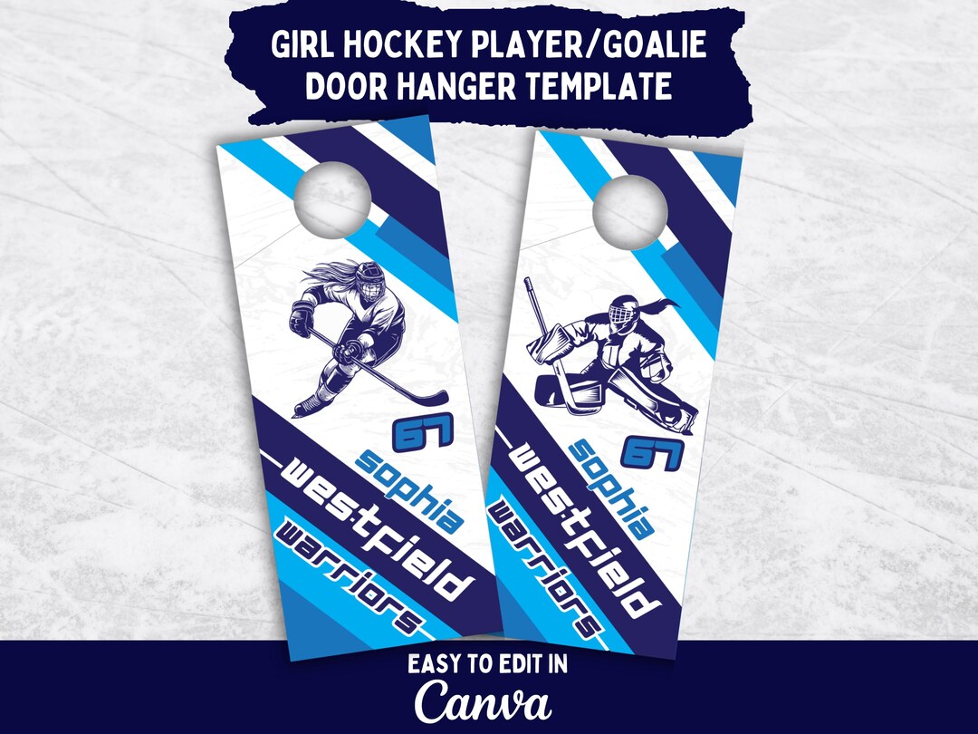 Girl Hockey Player & Goalie Door Hanger for Hockey Tournament Editable ...