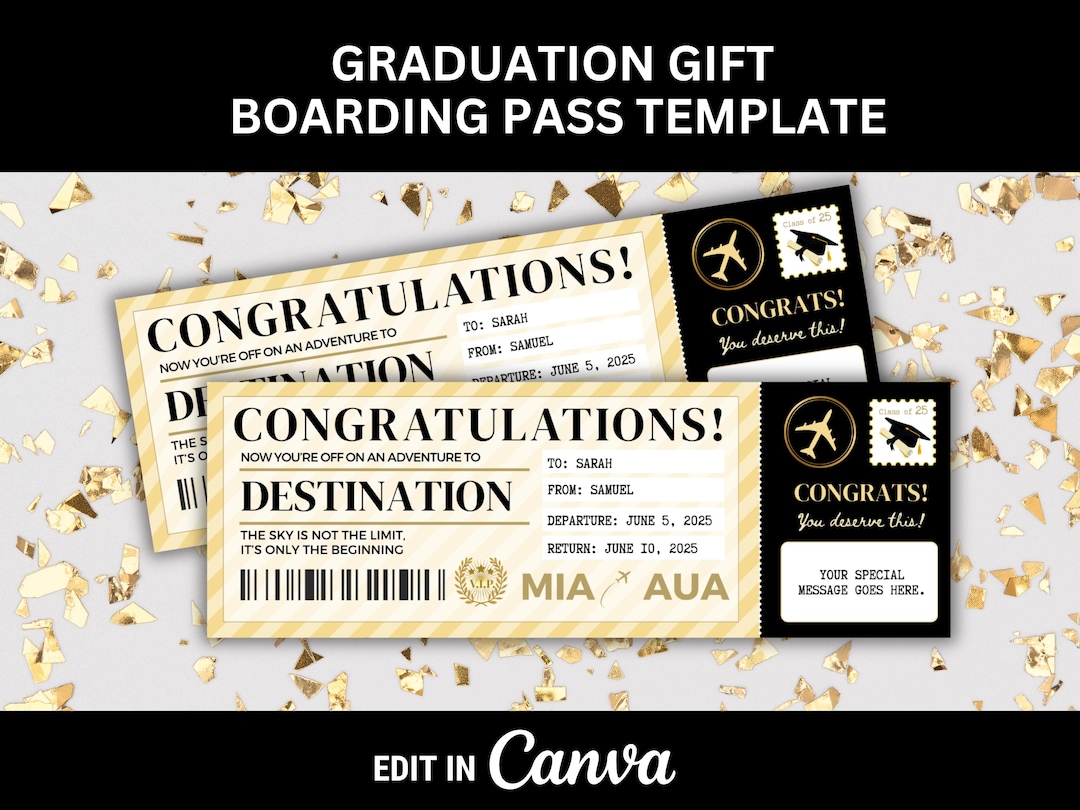 EDITABLE BOARDING PASS for Graduation Gift Vacation Boarding Pass for ...