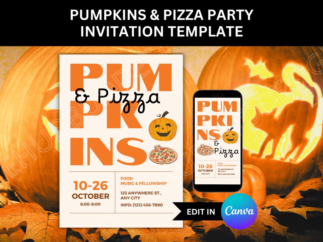 Editable Pumpkins and Pizza Party Invitation Template for Kids ...
