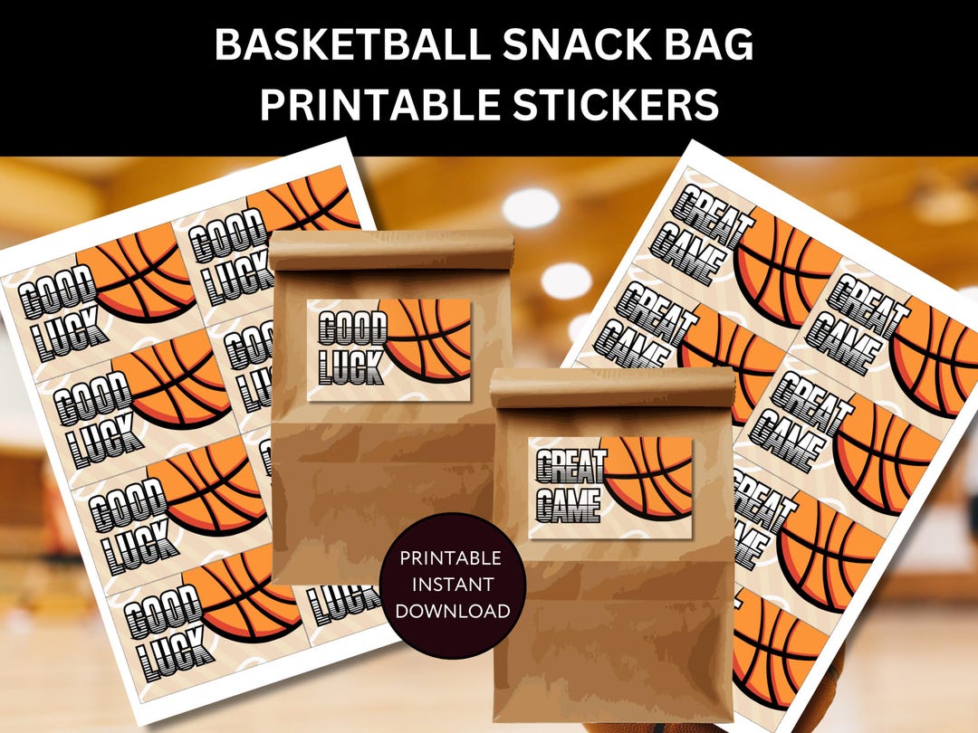 Printable Basketball Snack Bag Tag Stickers for Basketball Game Snack ...