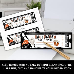 Editable Halloween Movie Night Ticket for Scary Movie Cinema Ticket ...