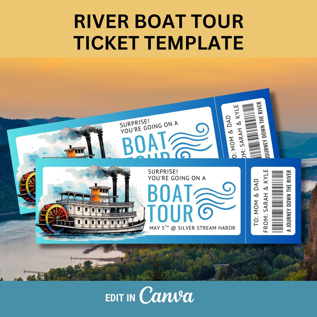Editable River Boat Tour Gift Ticket Template for River Cruise Ticket ...