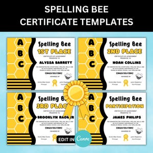 Editable Spelling Bee Certificates Printable Spelling Bee Awards School ...