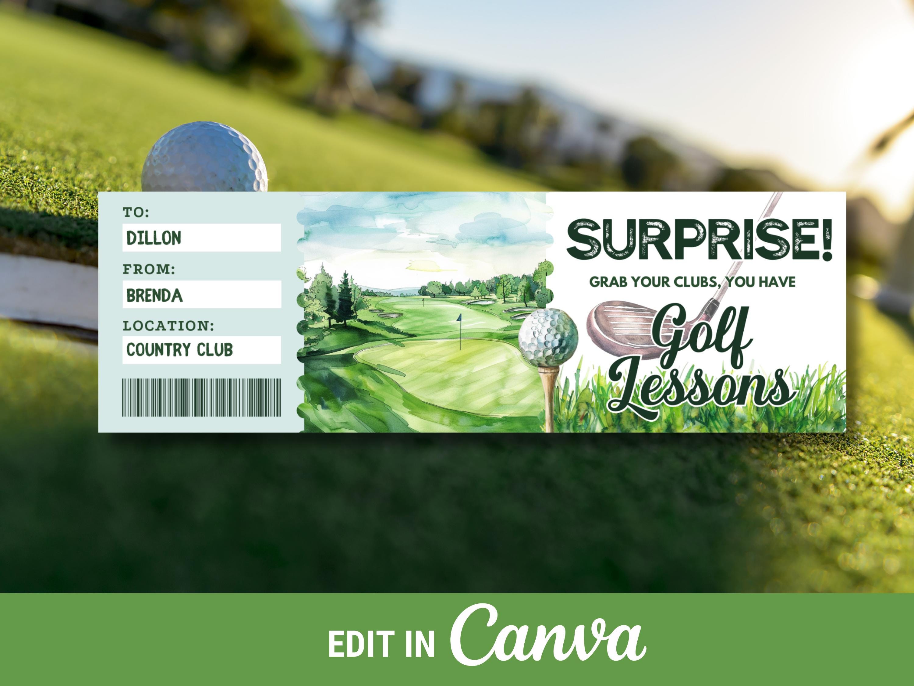 Editable Golf Lesson Certificate Template for Surprise Golf Lesson Gift ...