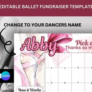 Editable Ballet Calendar Fundraiser for Dance Pick a Date to Donate ...