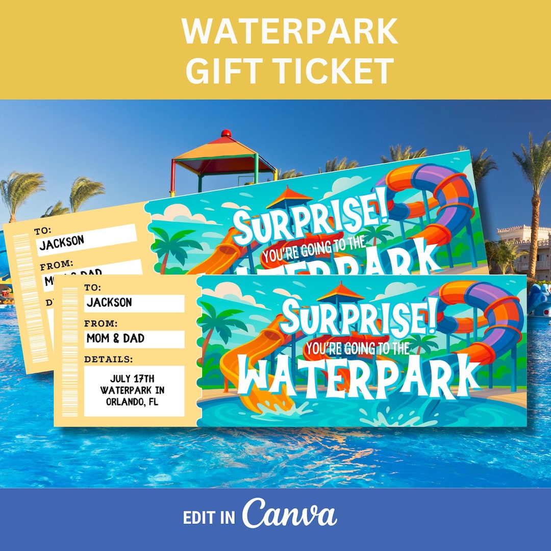 Editable WATERPARK TICKET TEMPLATE for Theme Park Ticket for Waterpark ...