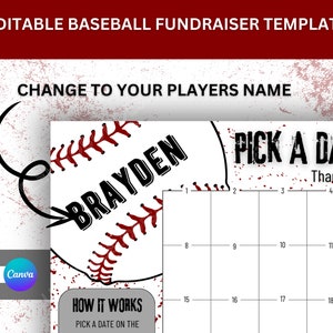 Editable Baseball Calendar Fundraiser for Baseball Pick a Date to ...