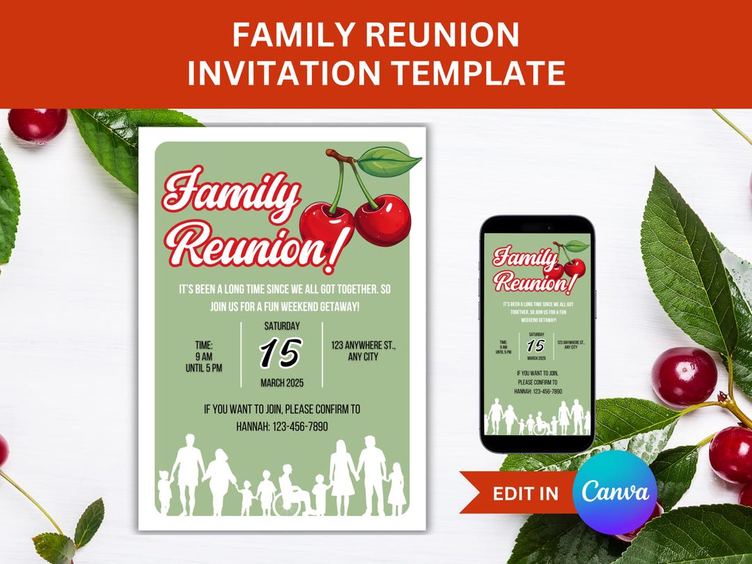 Family Reunion Invitation Template for Reunion Announcement Digital E ...