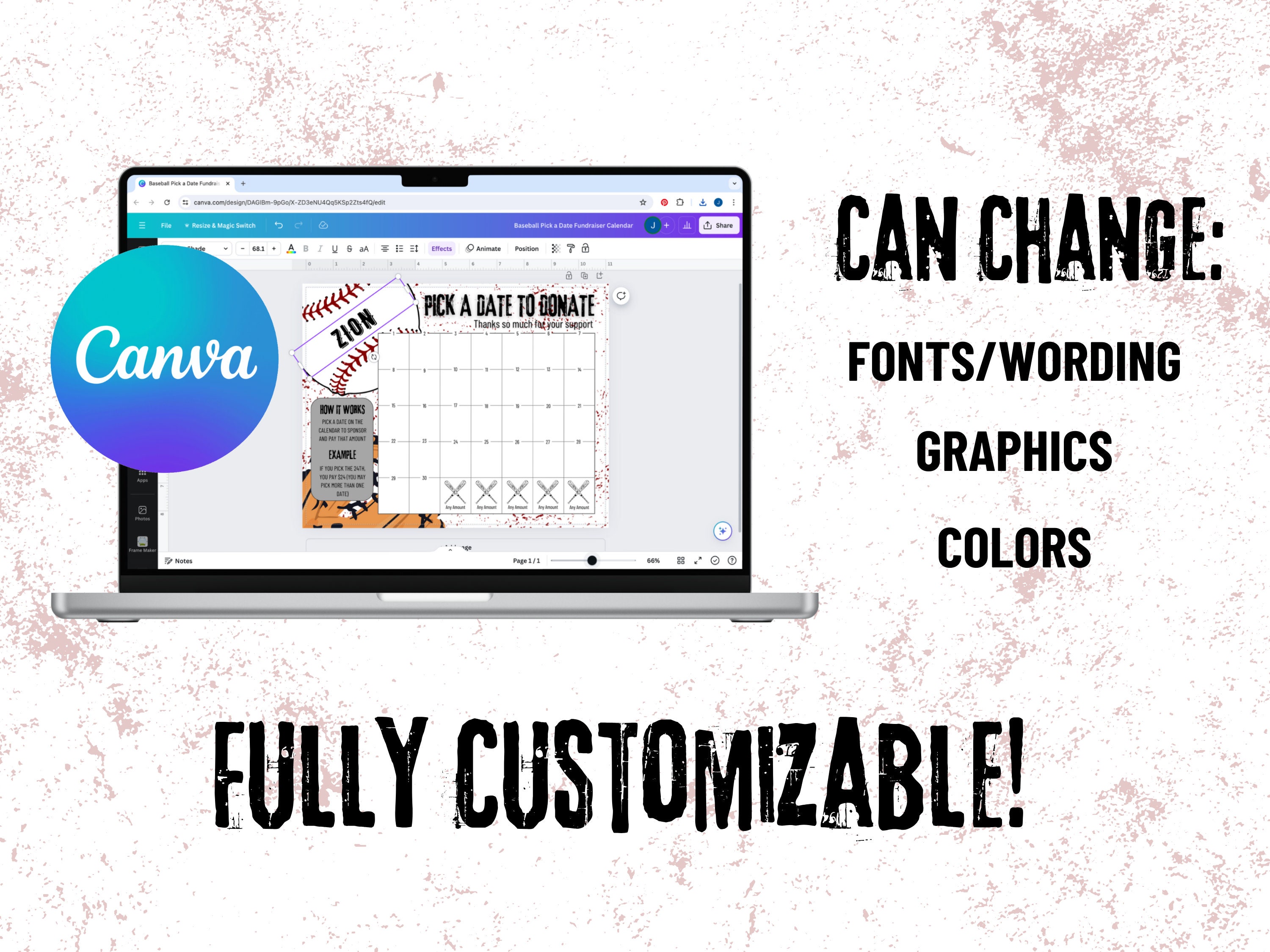 Editable Baseball Calendar Fundraiser for Baseball Pick a Date to ...