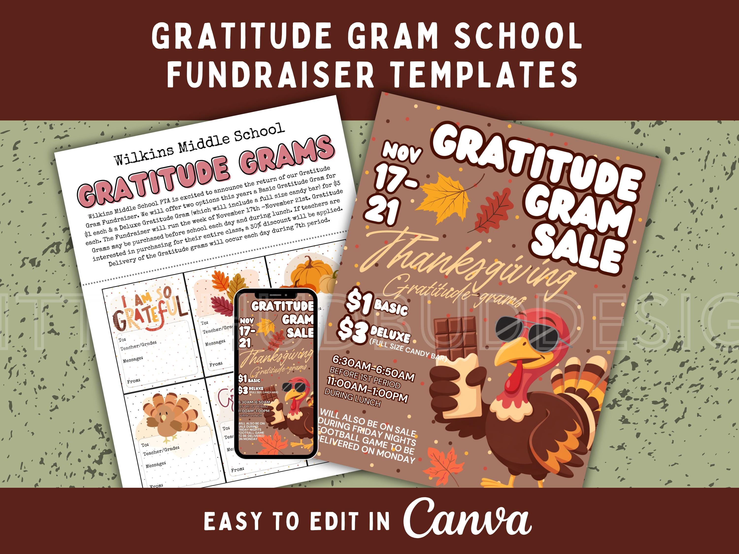 Editable Thanksgiving Gratitude Gram PTO Fall Fundraiser Templates for ...