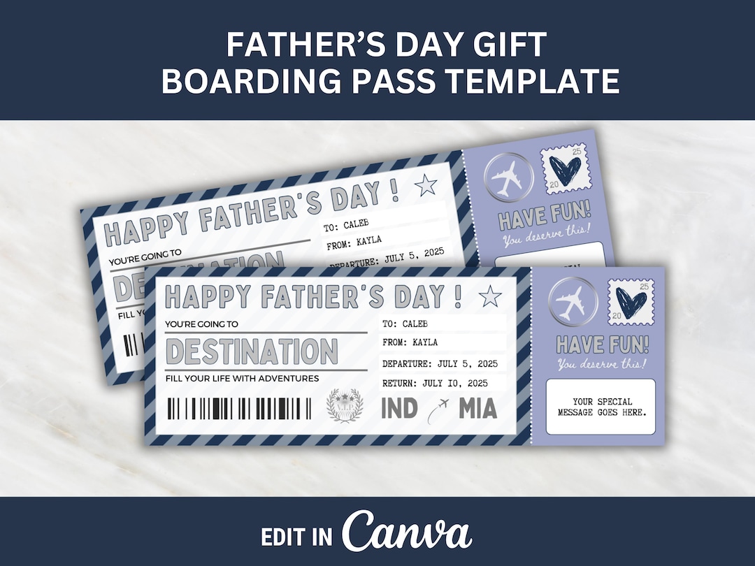 Father's Day Boarding Pass Gift Surprise Trip Reveal for Dad Vacation ...