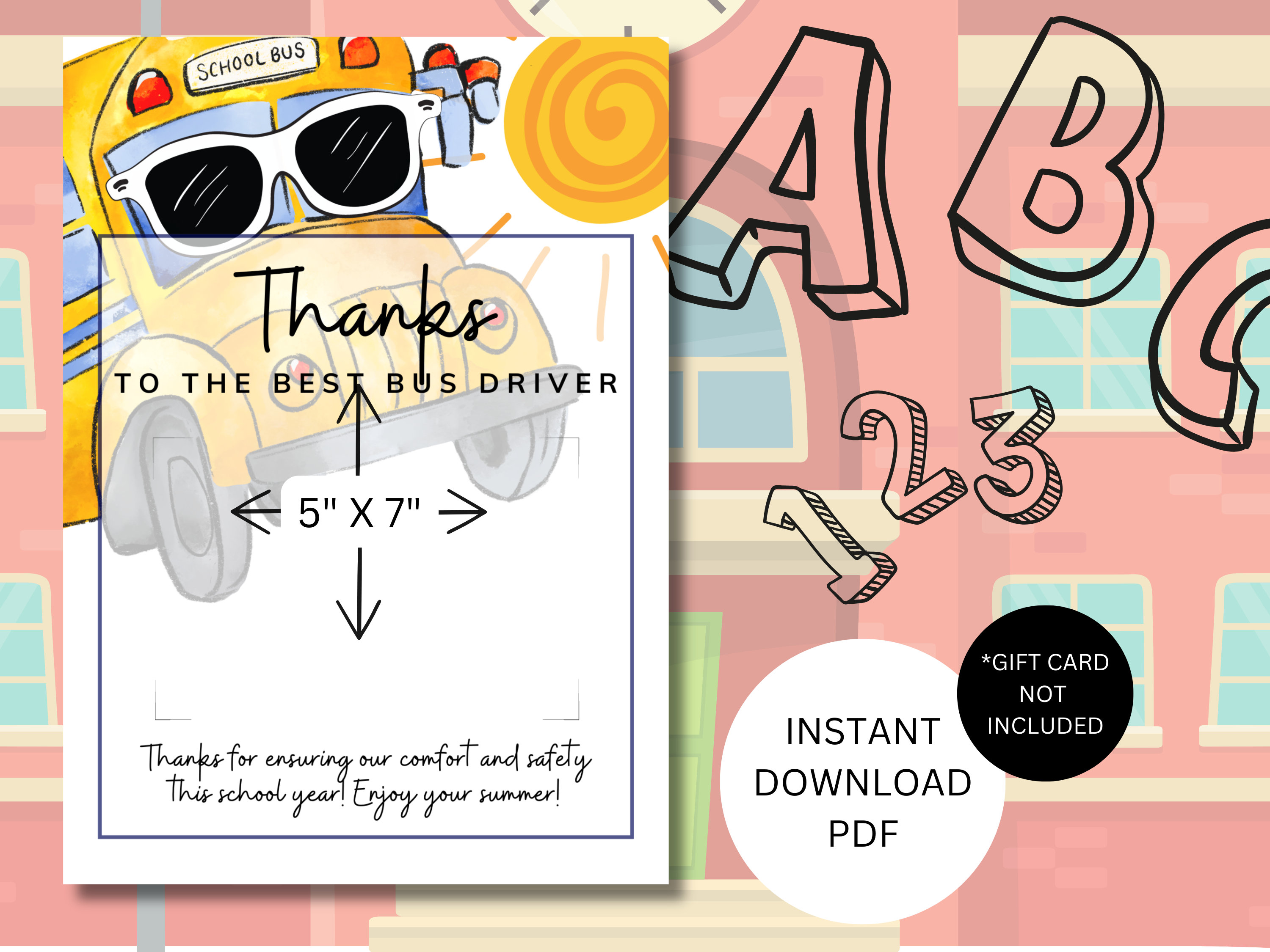 School Bus Driver Thank You Card Bus Driver Gift Bus Driver ...