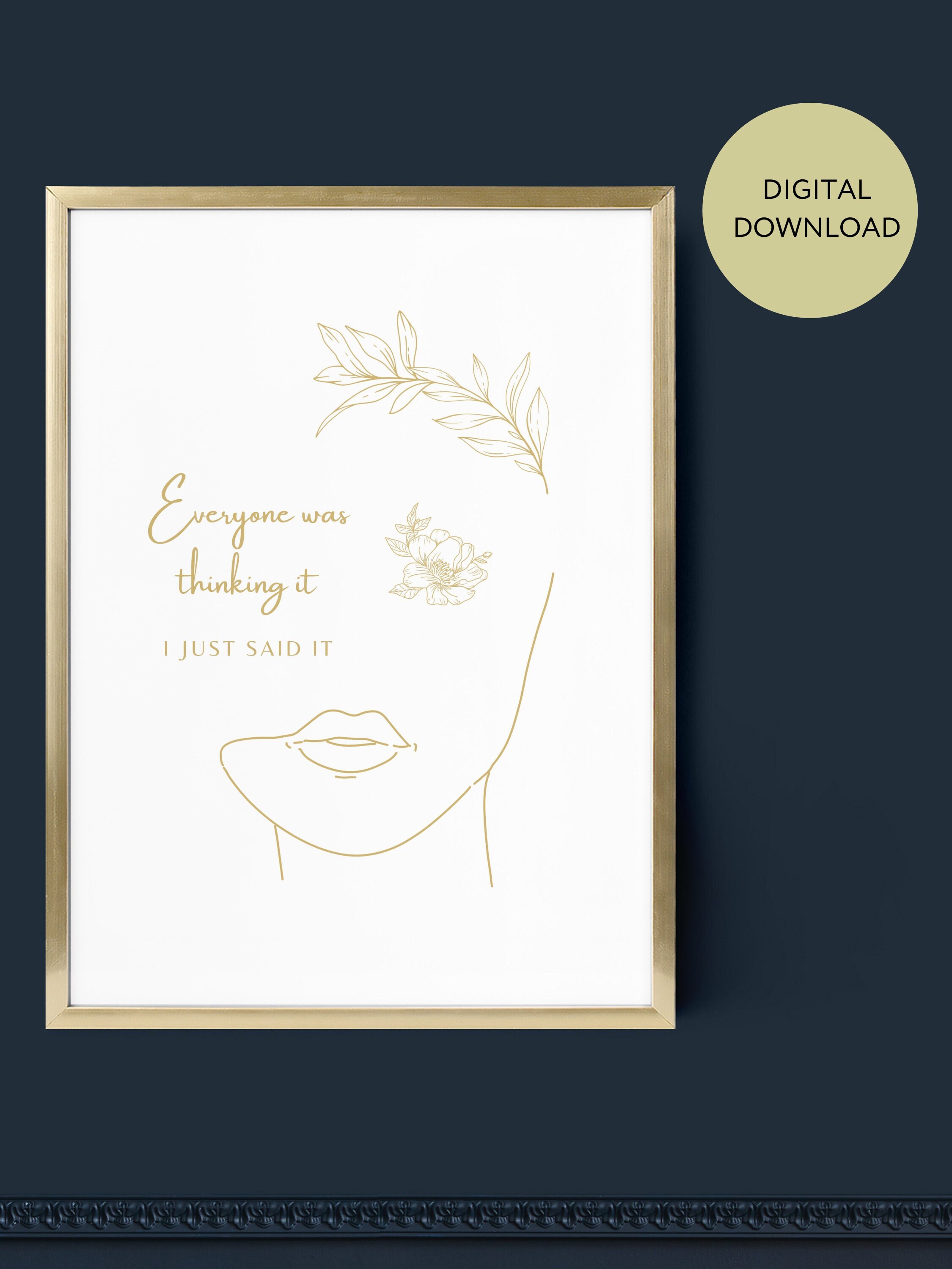 Minimal Abstract Female Line Art Print Gold Color Floral Modern Wall