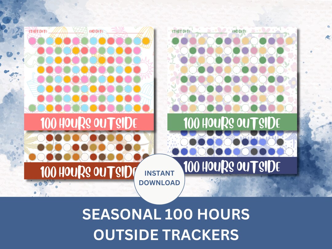100 Hours Seasonal Outside Habit Tracker Outdoor Activity Log Outdoor ...