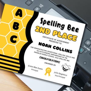 Editable Spelling Bee Certificates Printable Spelling Bee Awards School ...