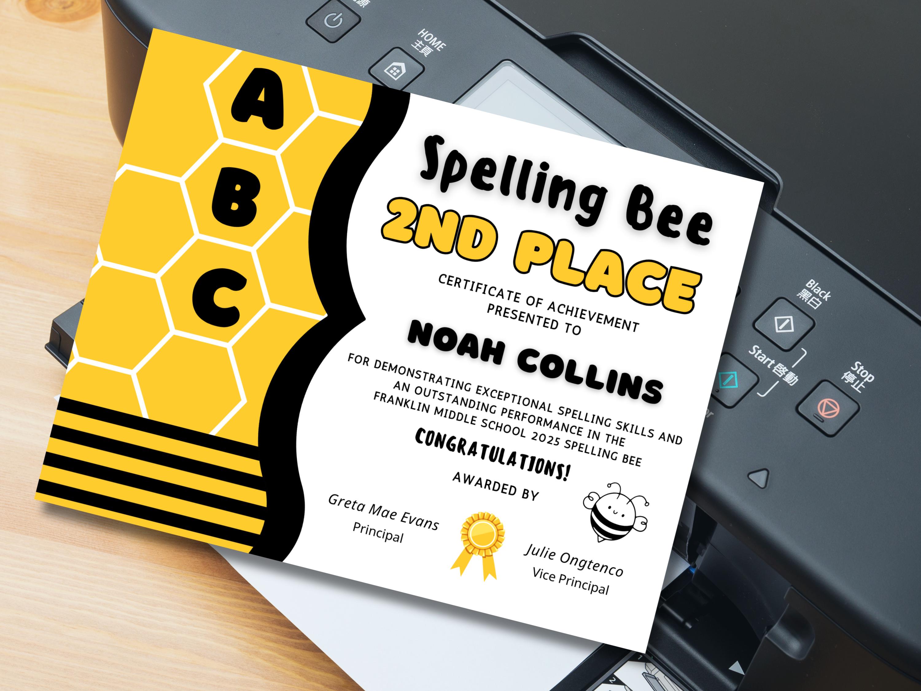 Certificados de Spelling Bee editables Premios de Spelling Bee ...