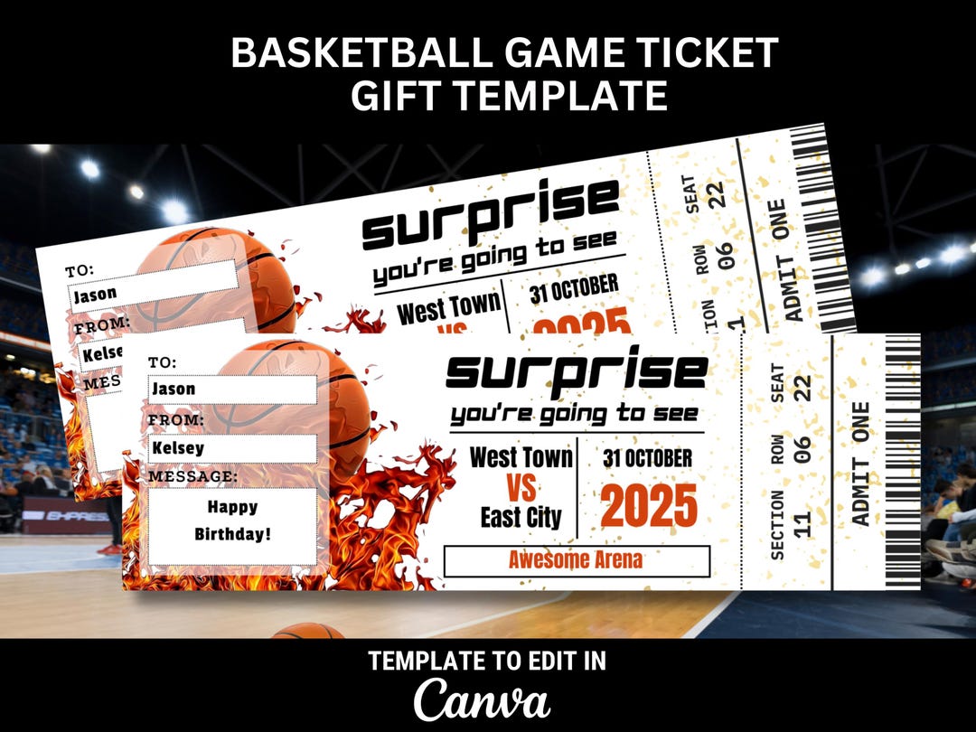 Editable Basketball Ticket Template for Gift Ticket to Basketball Game ...