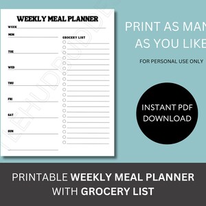 Weekly Meal Plan and Grocery List Printable Meal Plan Summer Meal ...