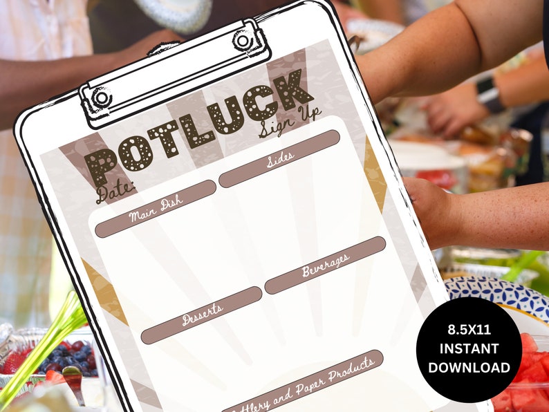 Potluck Sign up Sheet for Church Potluck or Office Party Sign up Sheet ...