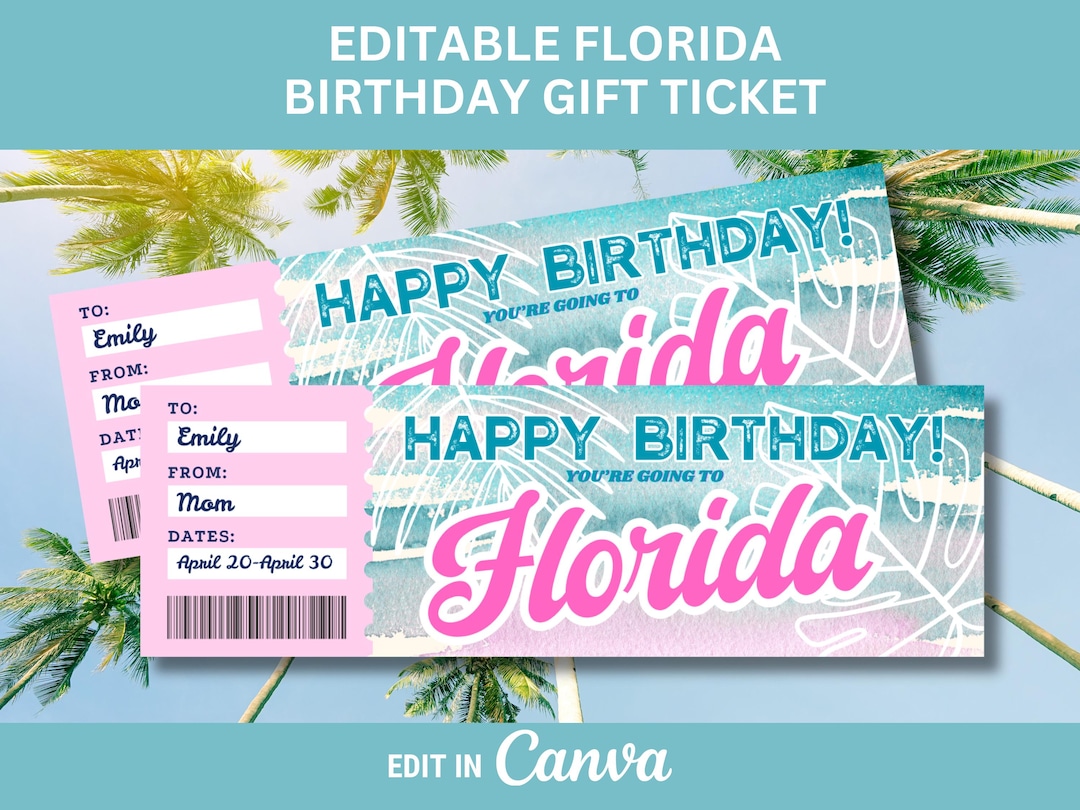 Florida Surprise Ticket for Birthday Gift to Florida Boarding Pass ...