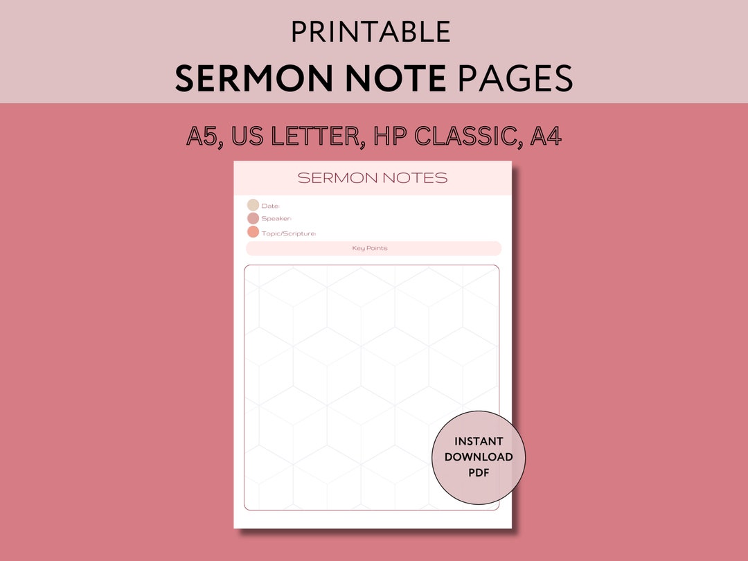 Printable Sermon Notes, Church Notes Instant Download, Bible Study ...