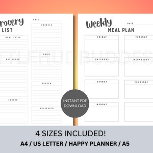 Grocery List and Weekly Meal Planner Printable Template for Weekly Menu ...