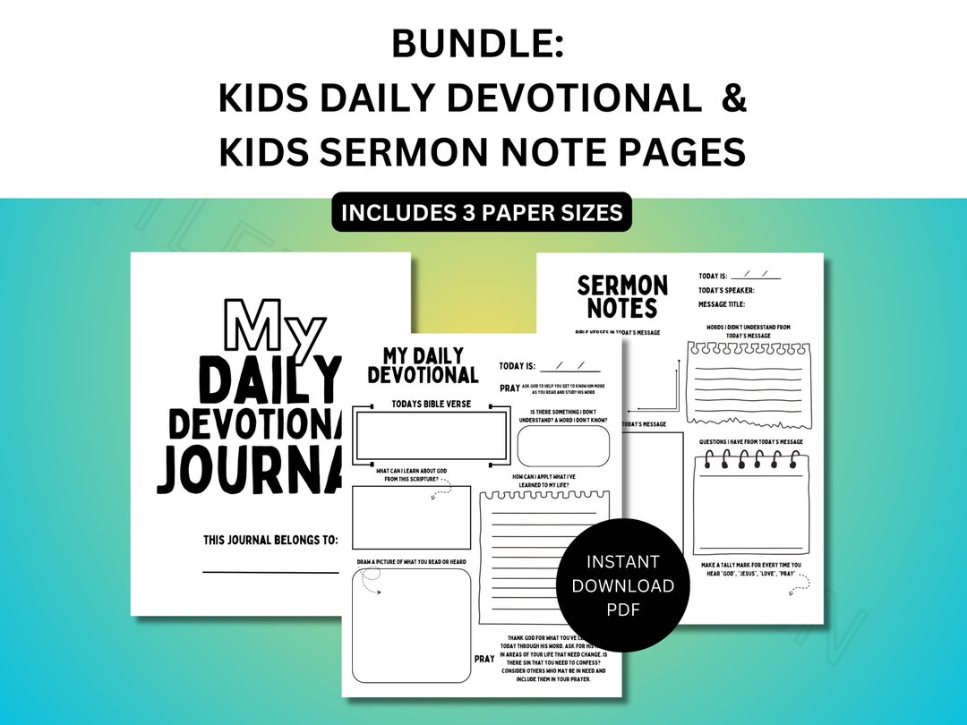 Bible Study Bundle for Kids Daily Devotional Worksheet Sermon Notes ...