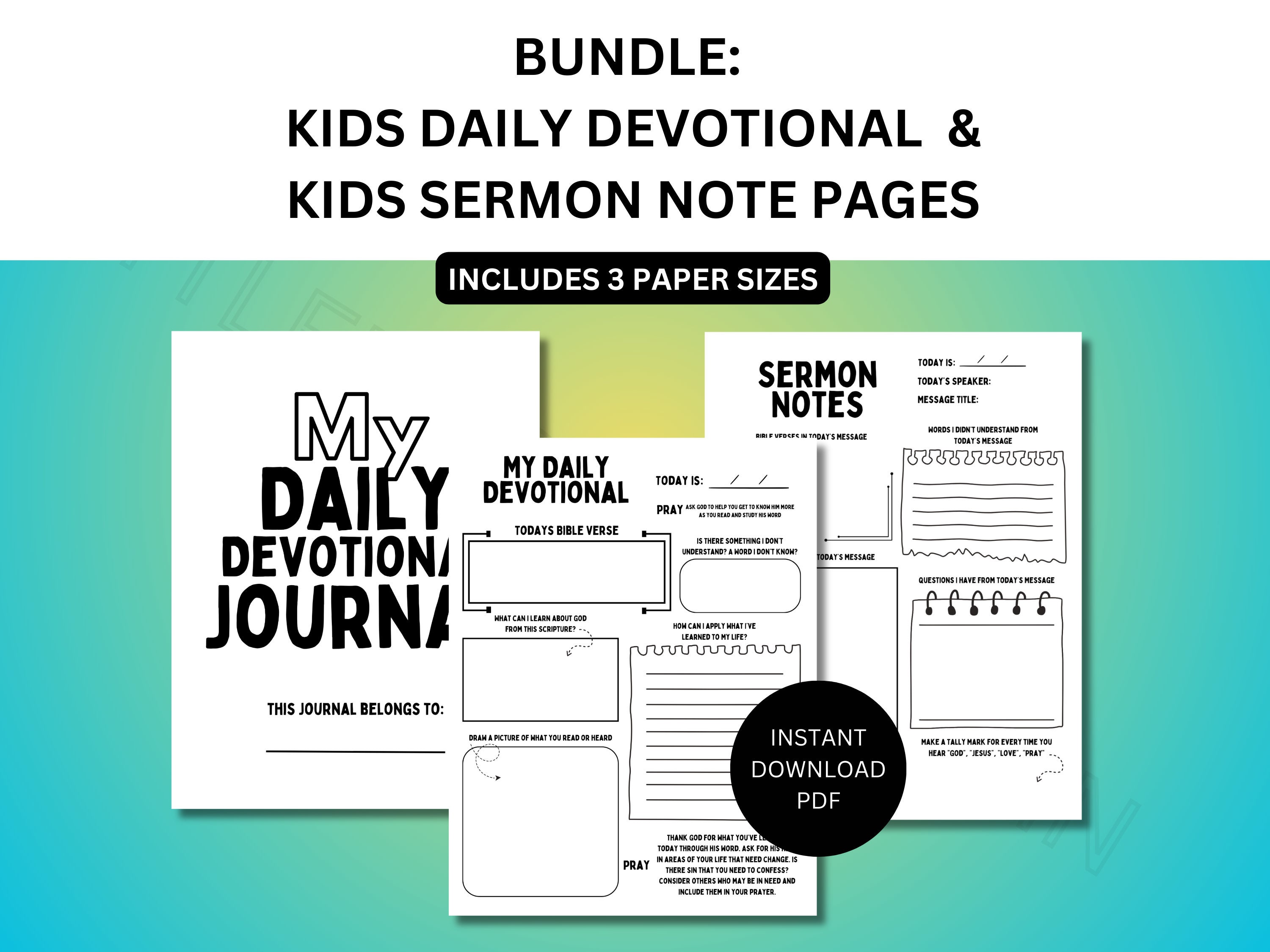 Bible Study Bundle for Kids Daily Devotional Worksheet Sermon Notes ...