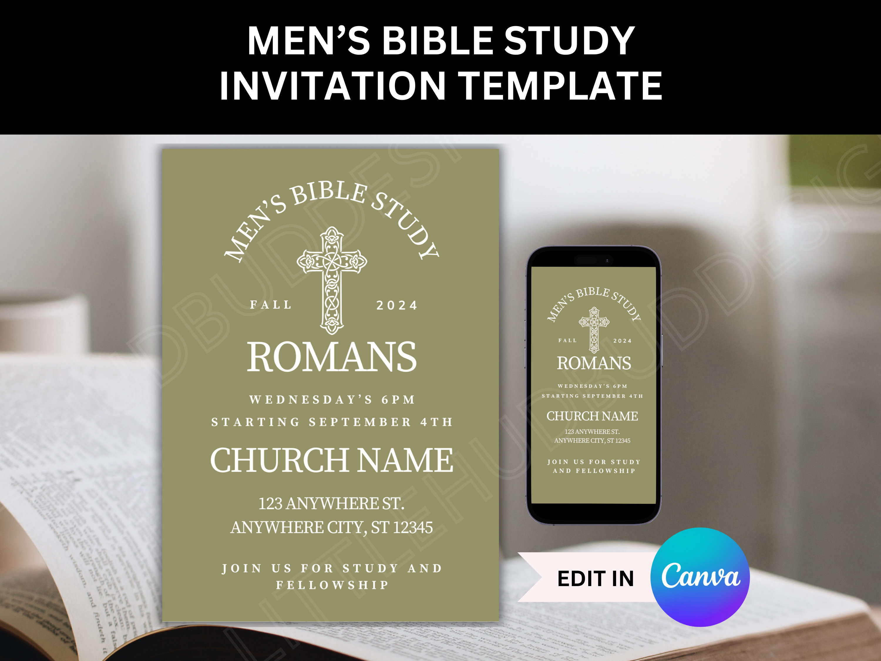 Men's Bible Study Invitation Template for Men's Fellowship Group Canva ...