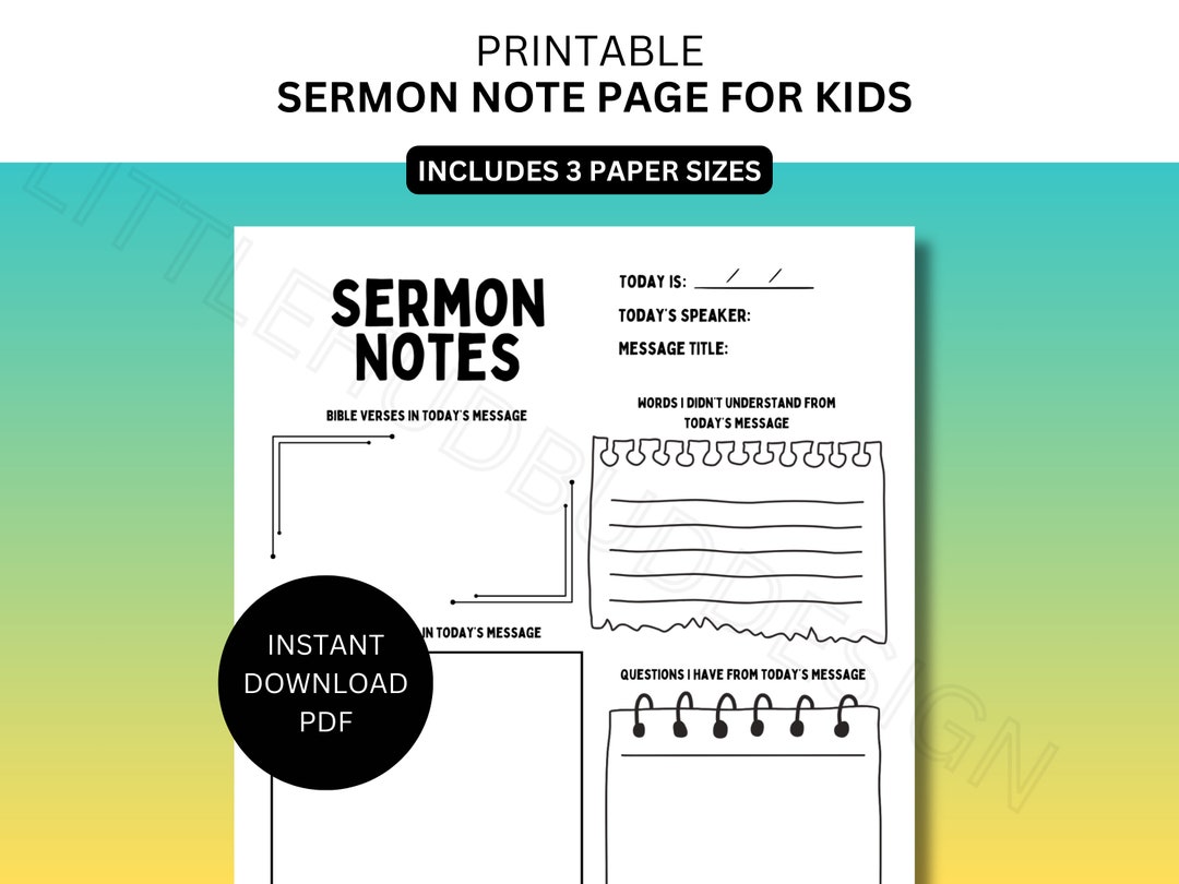 Sermon Notes for Kids Sermon Notes for Teen Church Notes for Kids Bible ...