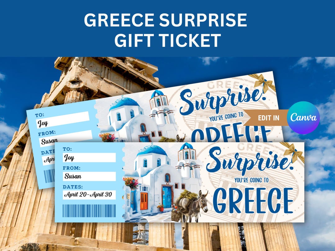 Editable Greece Ticket for Surprise Gift to Greece Boarding Pass Gift ...