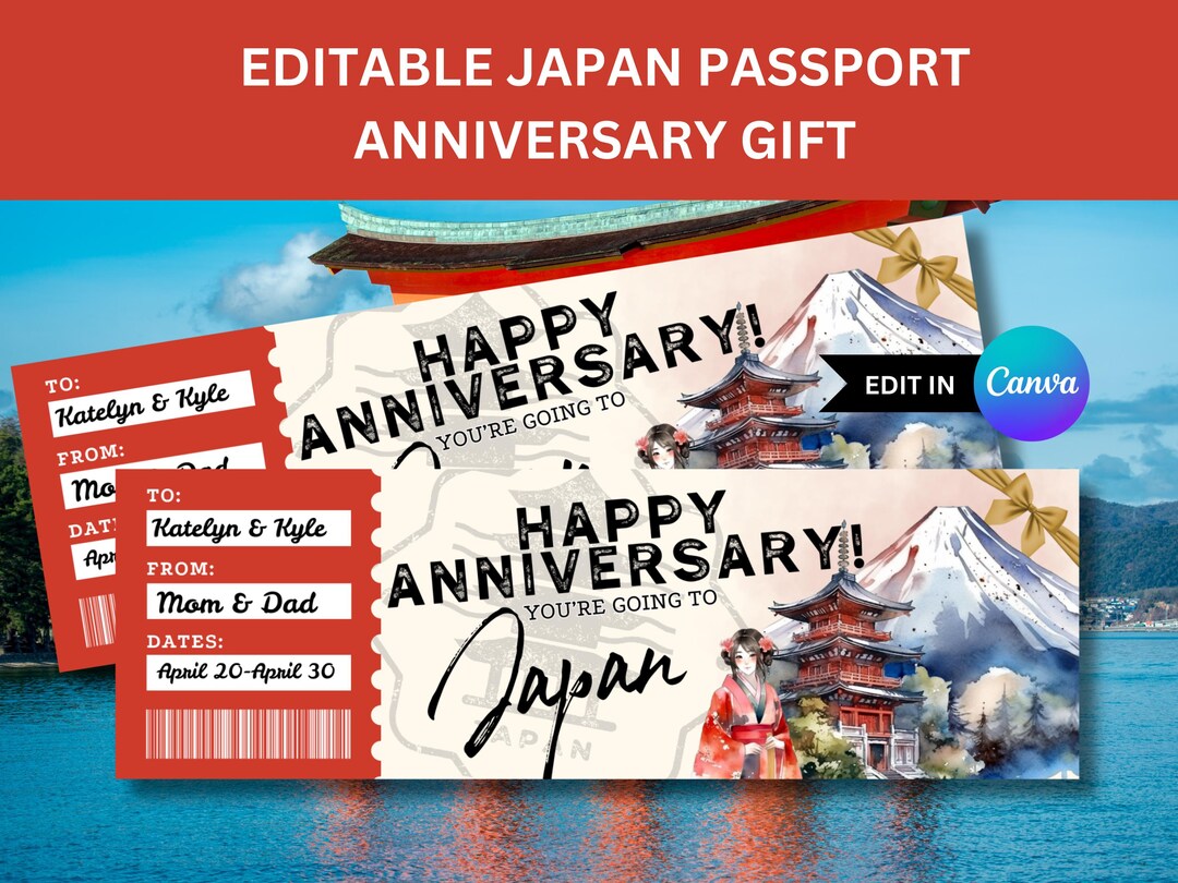 Editable Japan Trip Ticket for Surprise Anniversary Gift to Japan ...