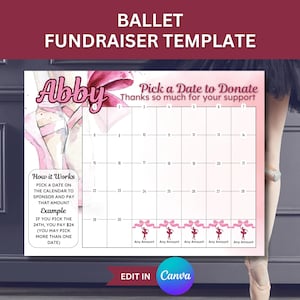 Editable Ballet Calendar Fundraiser for Dance Pick a Date to Donate ...