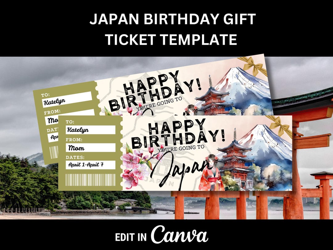 Editable Japan Trip Ticket for Surprise Birthday Gift to Japan Surprise ...