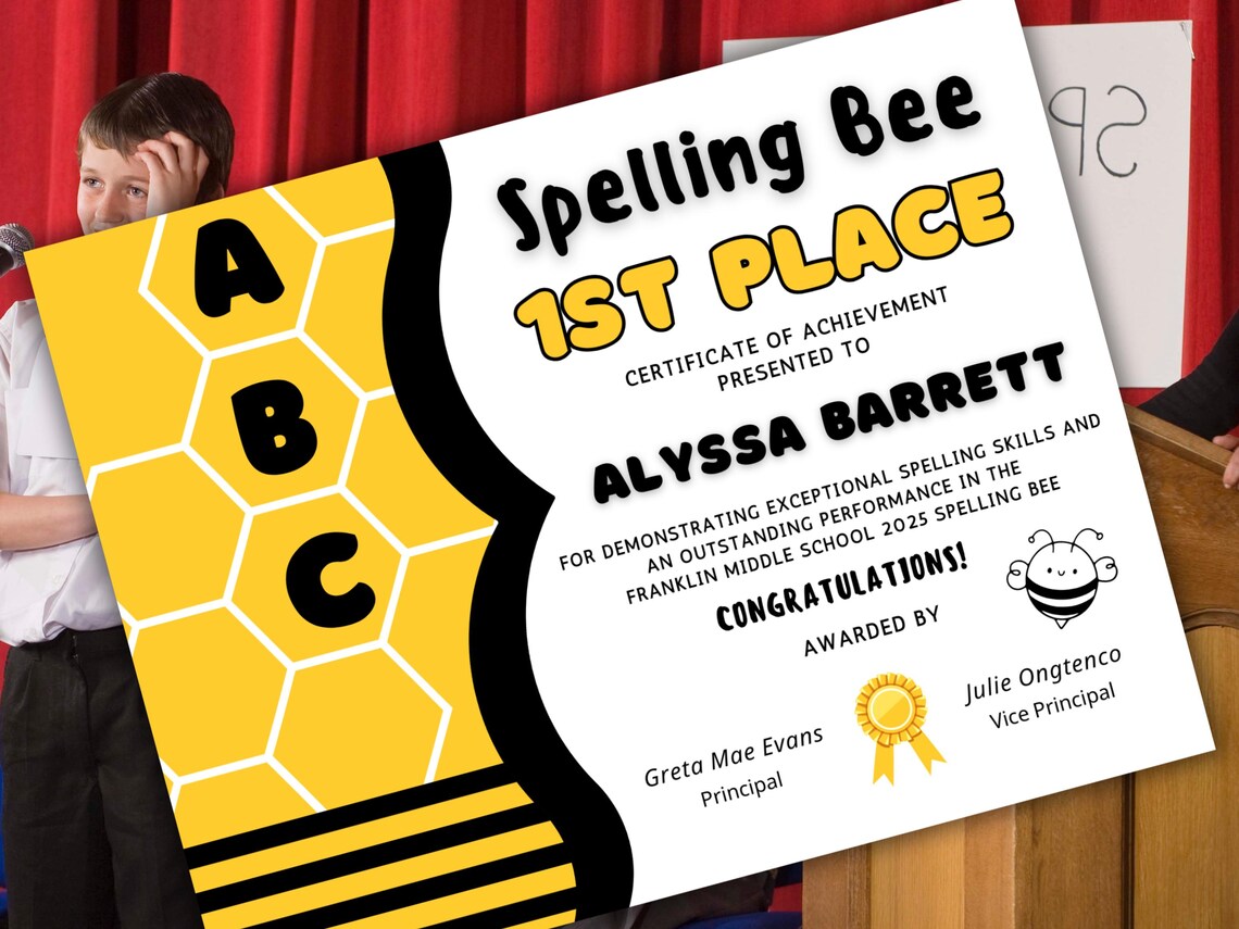 Editable Spelling Bee Certificates Printable Spelling Bee Awards School ...