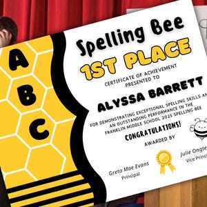 Editable Spelling Bee Certificates Printable Spelling Bee Awards School ...