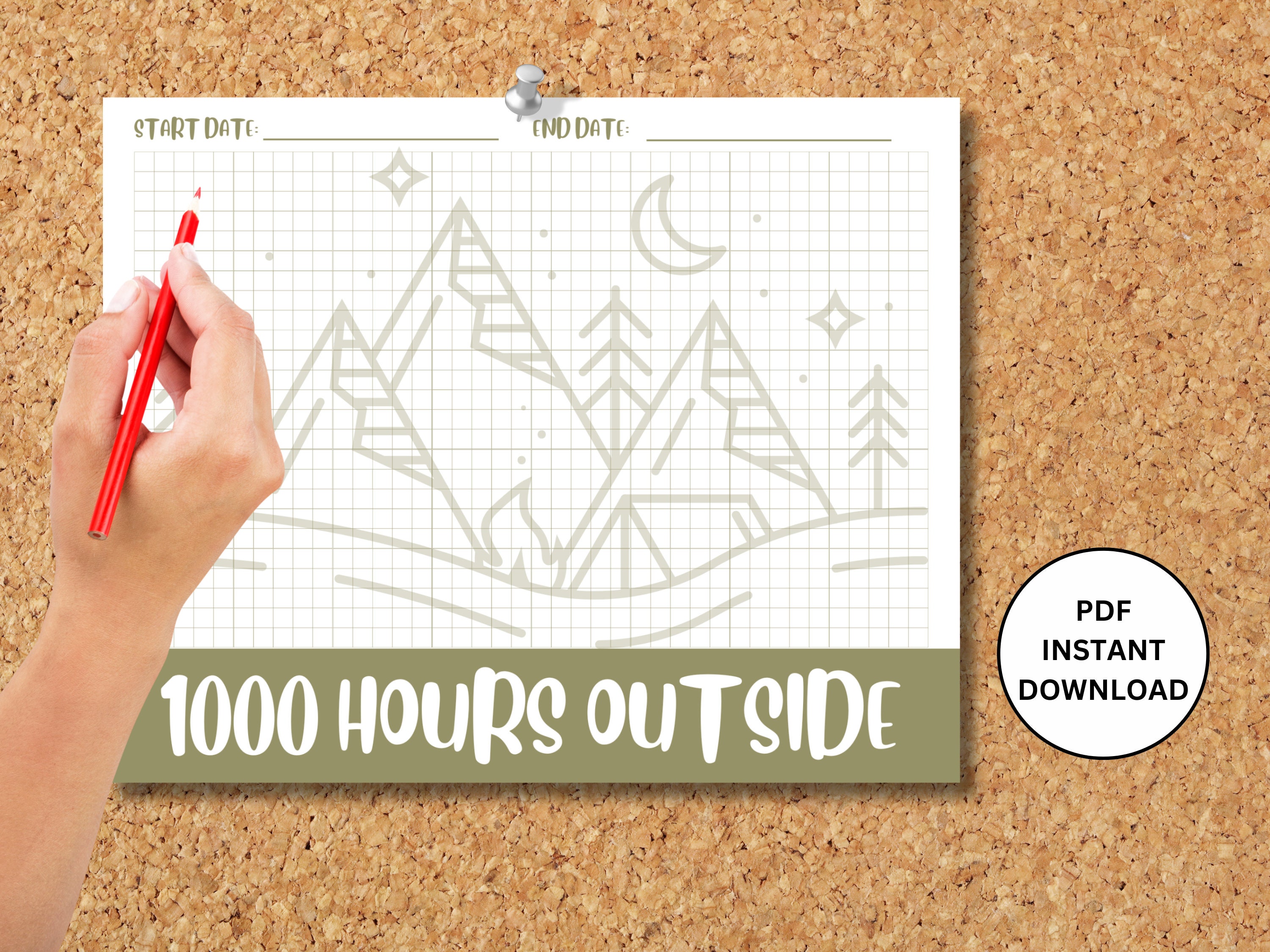 1000 Hours Outside Tracker Habit Tracker Outdoor Activity Log Outdoor ...