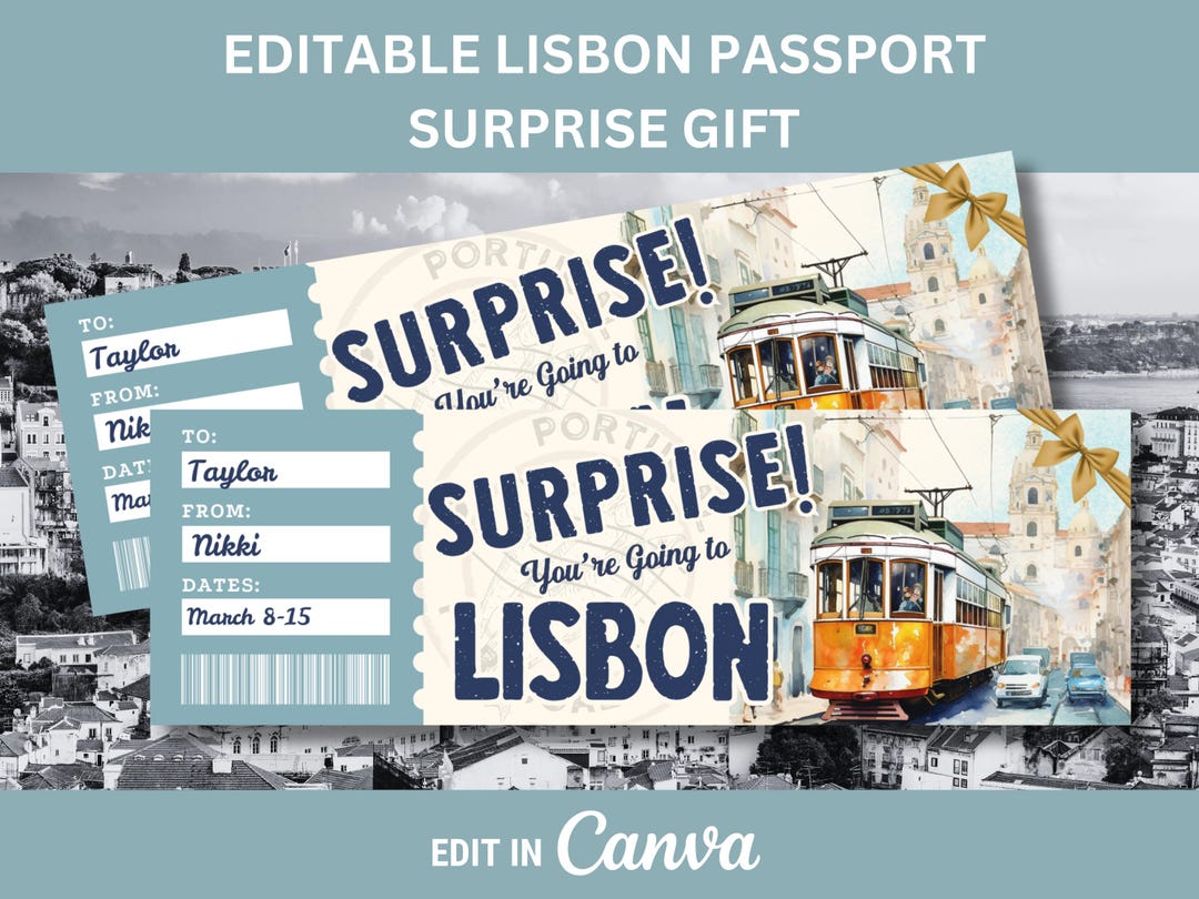 Editable Lisbon Portugal Surprise Ticket to Lisbon Boarding Pass Gift ...