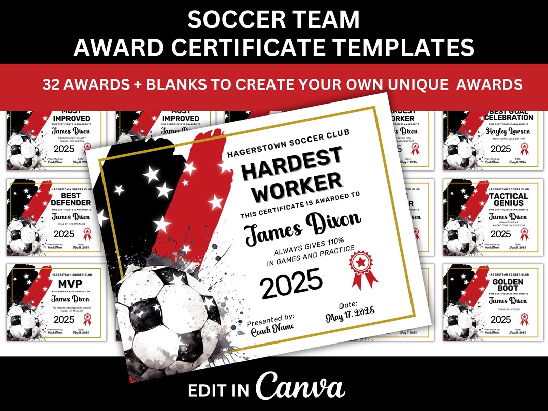 SOCCER TEAM AWARD Certificates for Soccer Banquet Awards for Soccer ...