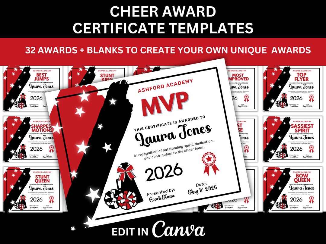 CHEER AWARD Certificates for Cheer Banquet Awards for Cheerleading ...