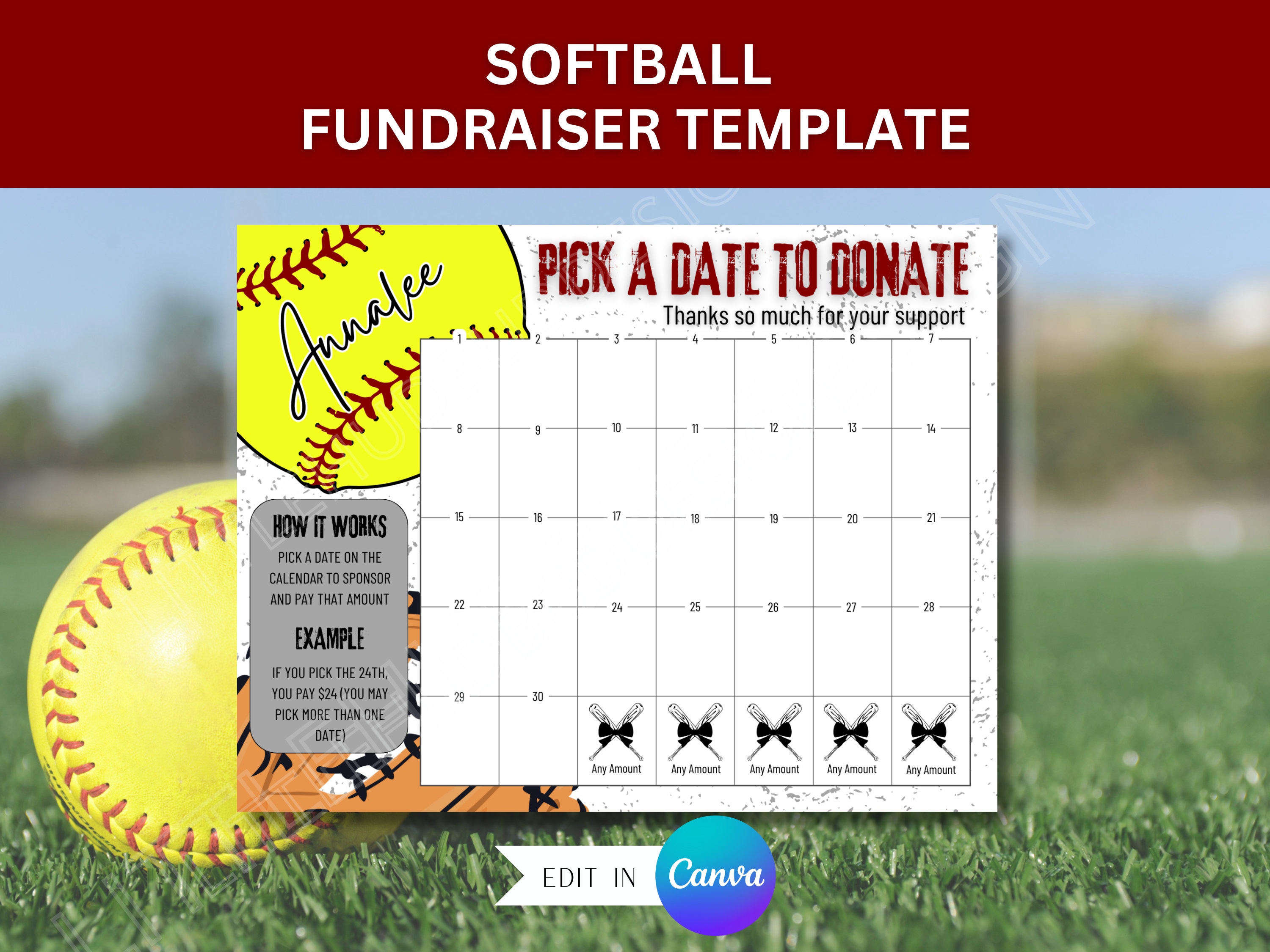 Editable Softball Calendar Fundraiser for Softball Pick a Date to ...