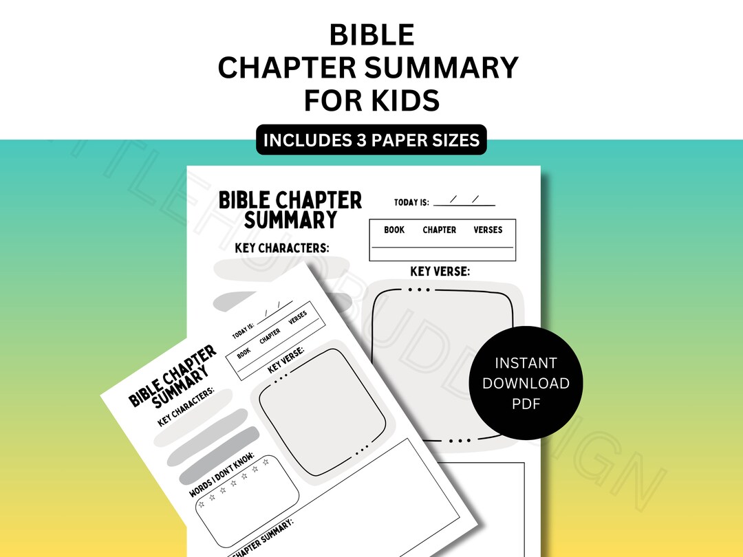 Bible Chapter Summary Worksheet for Kids Bible Study Worksheet for ...