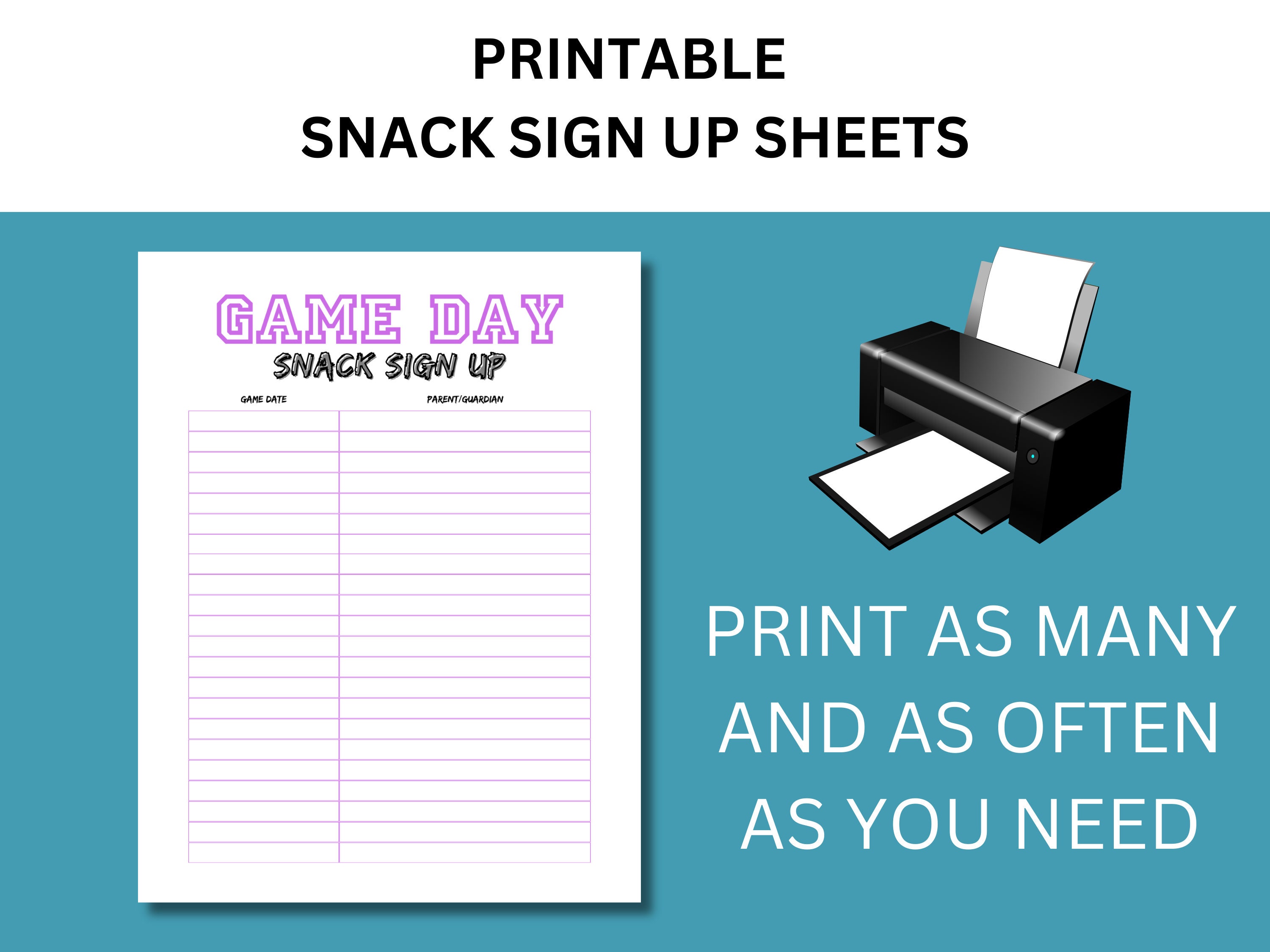 Printable Snack Sign up Sheet for Game Day Snack Sign up Sheet for ...