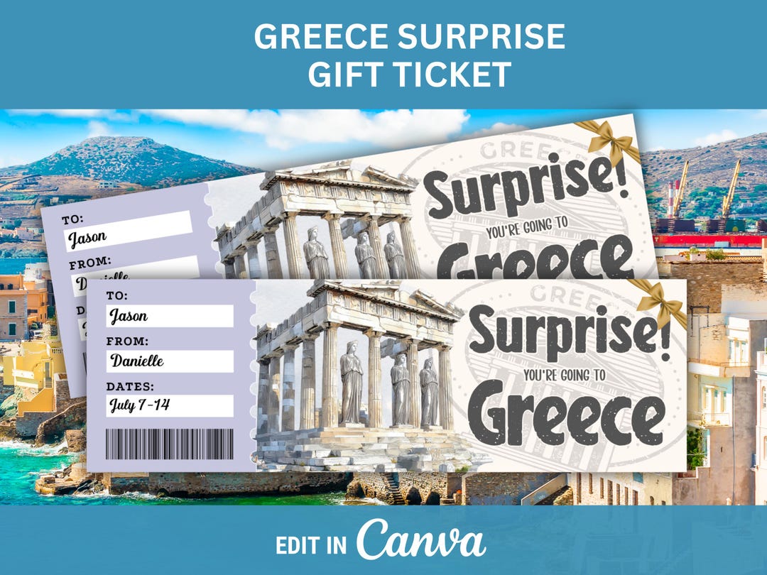 Greece Surprise Trip Ticket for Surprise Gift to Greece Boarding Pass ...