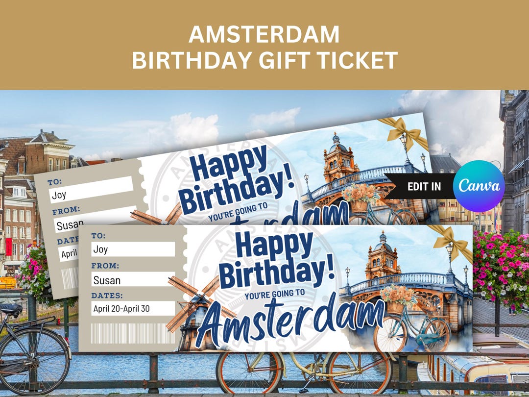 Amsterdam Surprise Trip Ticket Birthday Gift to the Netherlands ...