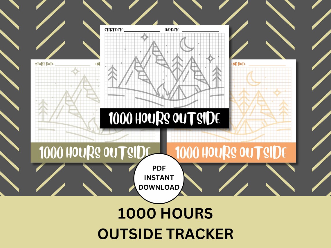 1000 Hours Outside Tracker Habit Tracker Outdoor Activity Log Outdoor ...